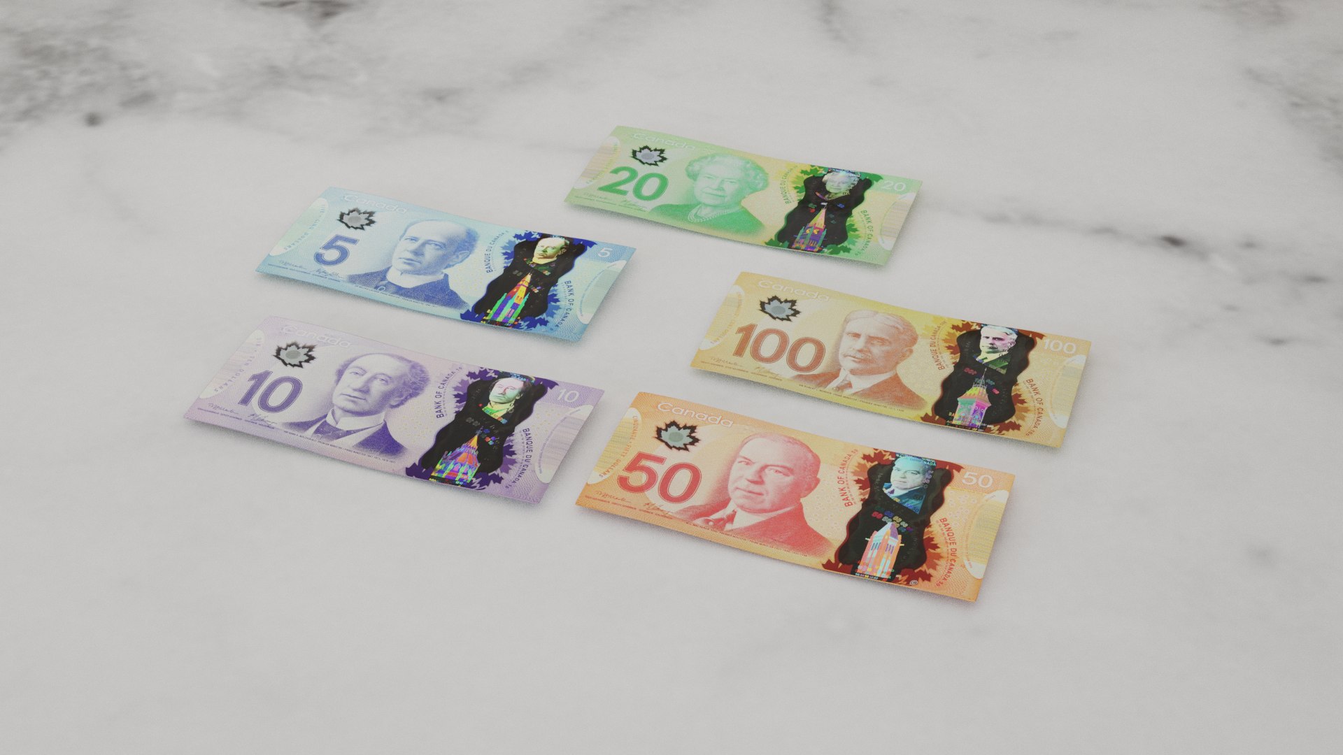 CAD Canadian Dollar Bank Notes Model - TurboSquid 2003665