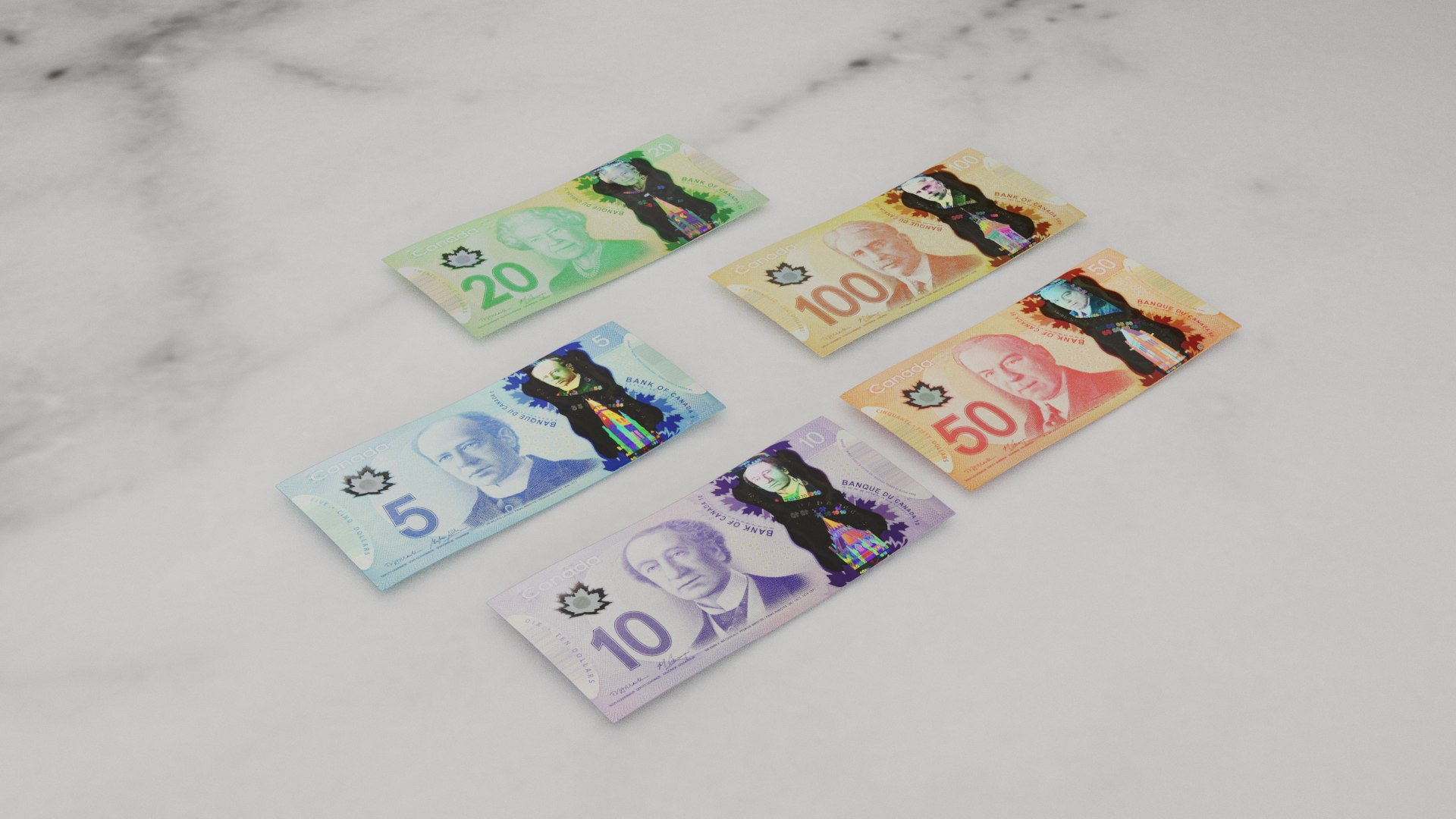 CAD Canadian Dollar Bank Notes Model - TurboSquid 2003665
