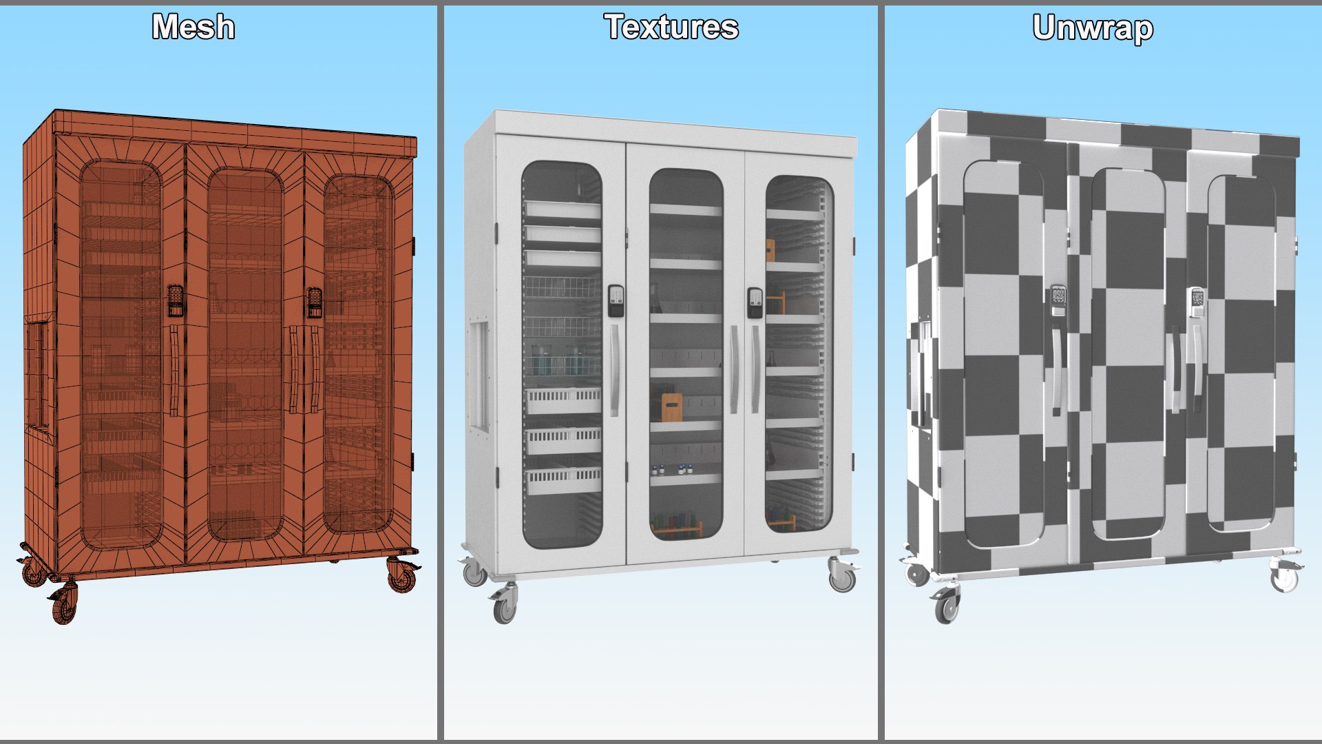 3D Medical Storage Cabinet 3 Cells With Laboratory Vessels Model ...