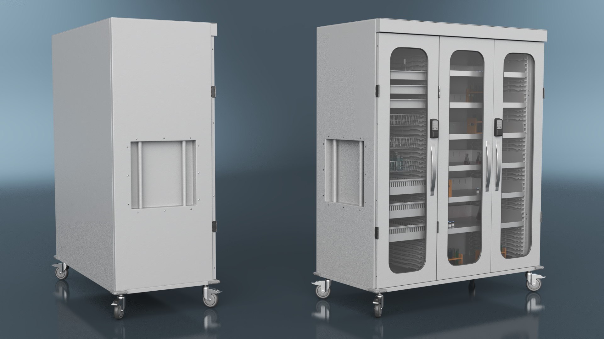 3D Medical Storage Cabinet 3 Cells With Laboratory Vessels Model ...