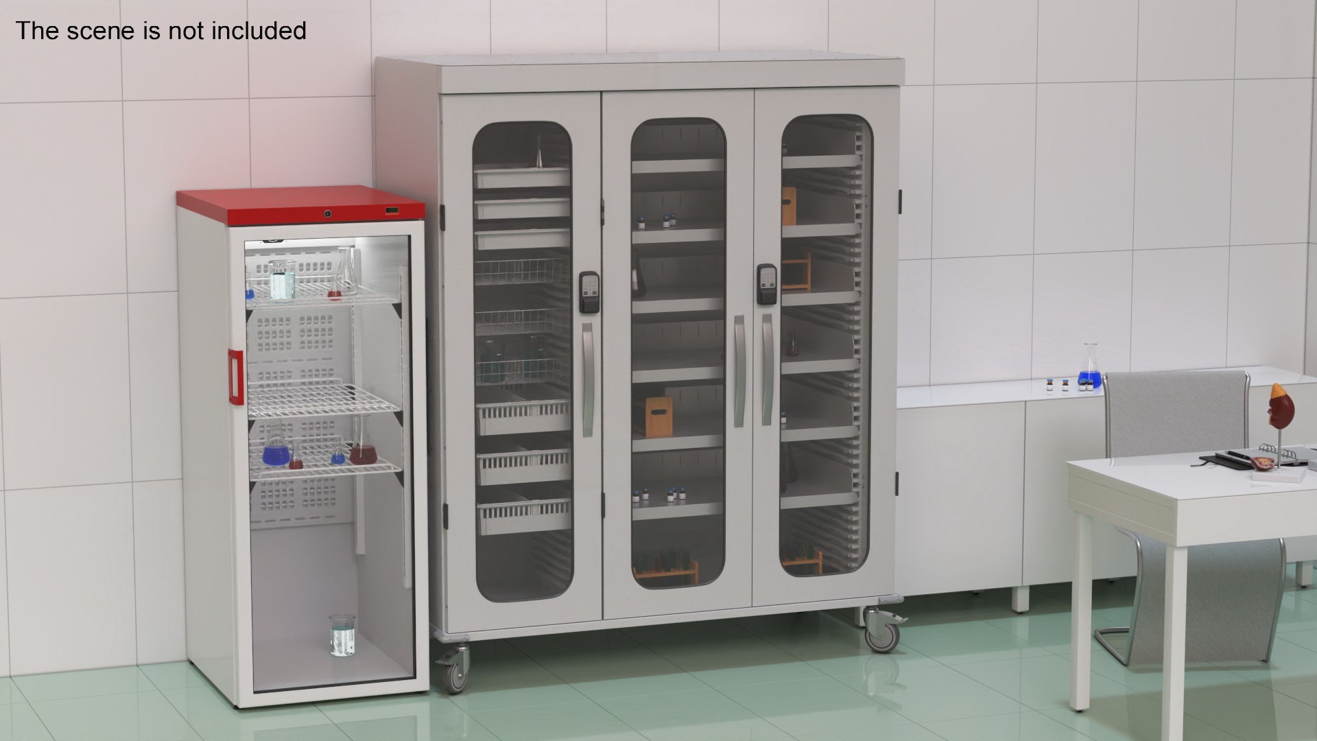 3D Medical Storage Cabinet 3 Cells With Laboratory Vessels Model ...