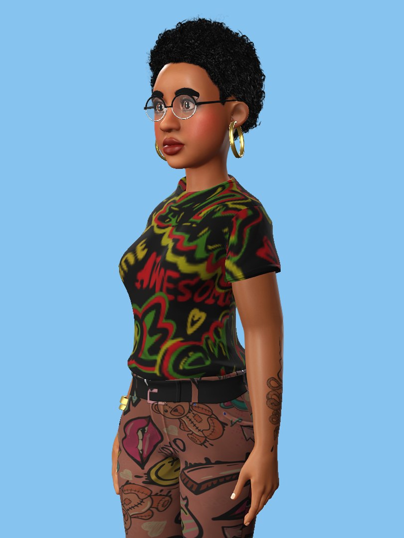 Cartoon 3D Rigged African Cute Afro Hair Girl Character 3D Model 3D ...