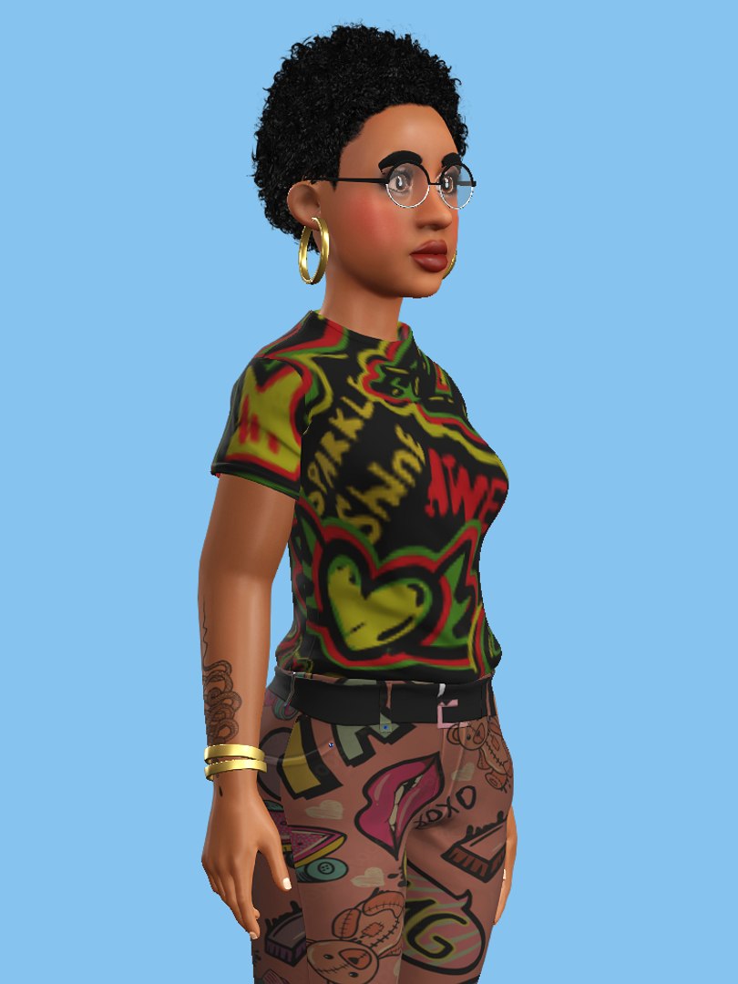 Cartoon 3D Rigged African Cute Afro Hair Girl Character 3D Model 3D ...