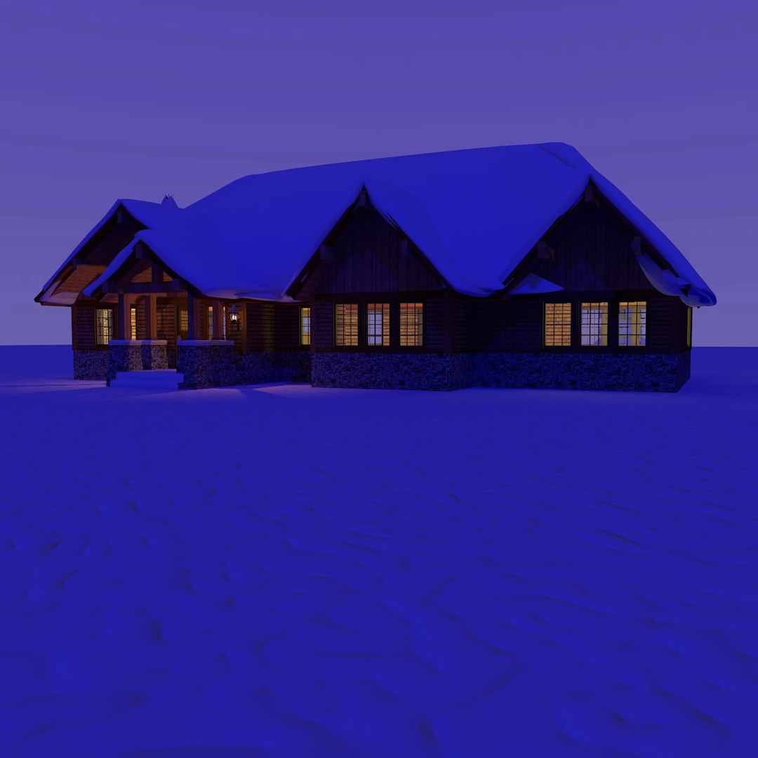 Wooden Craftsman House Night 3d Model