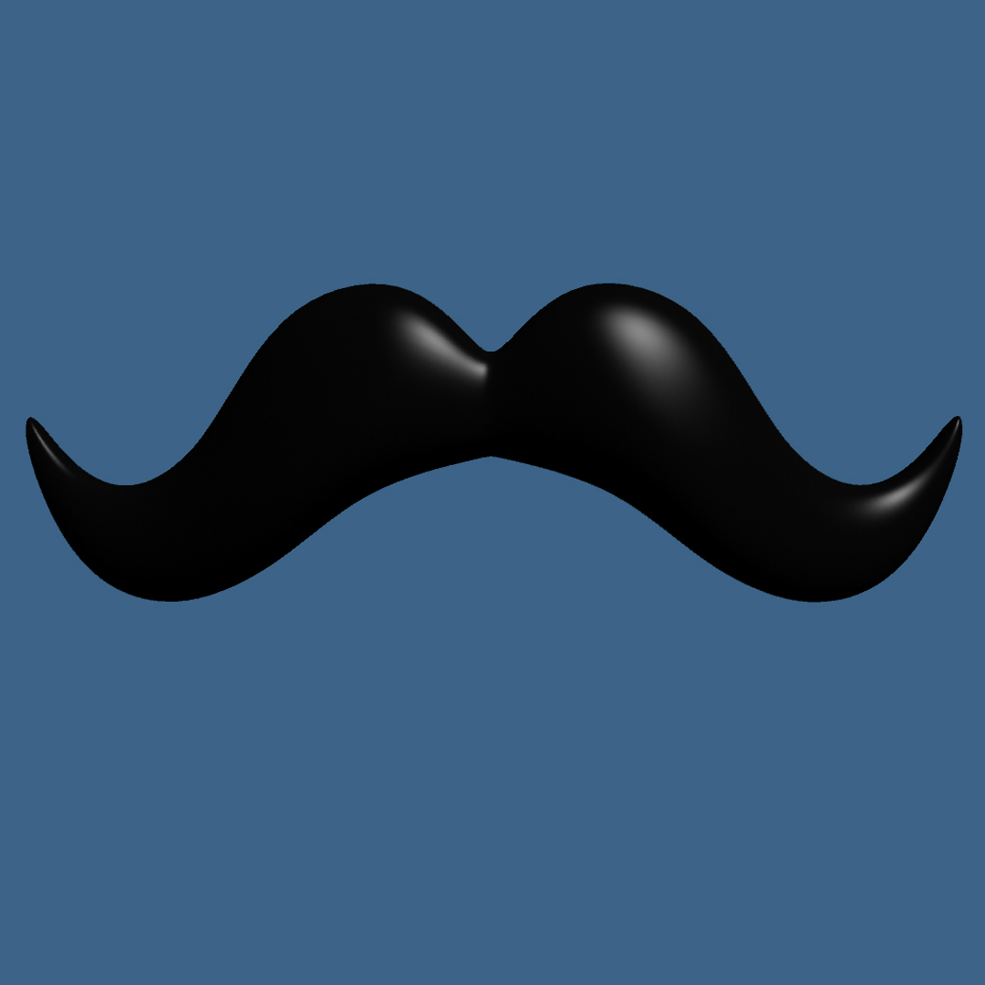3d handlebar style mustache cartoon model