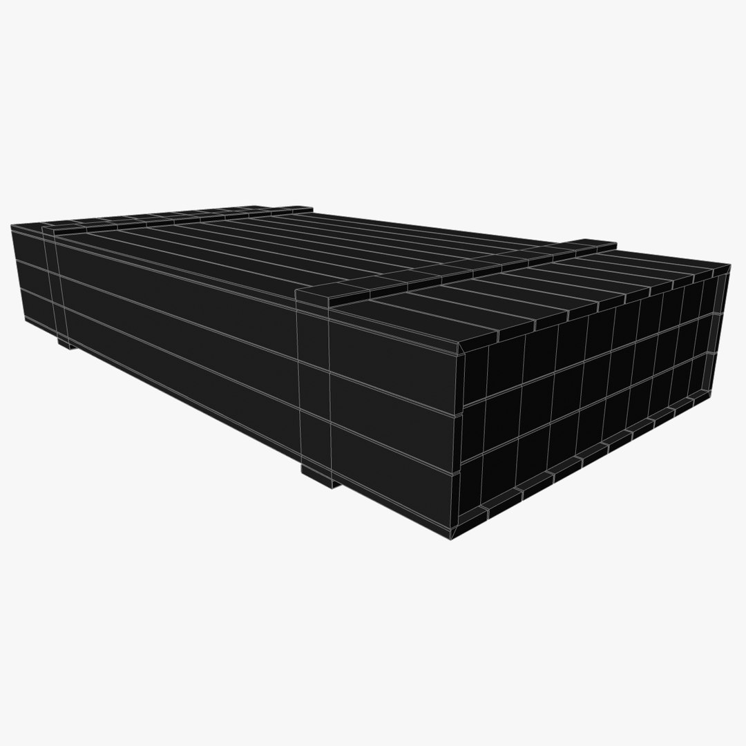Long Flat Wooden Crate 3d Model