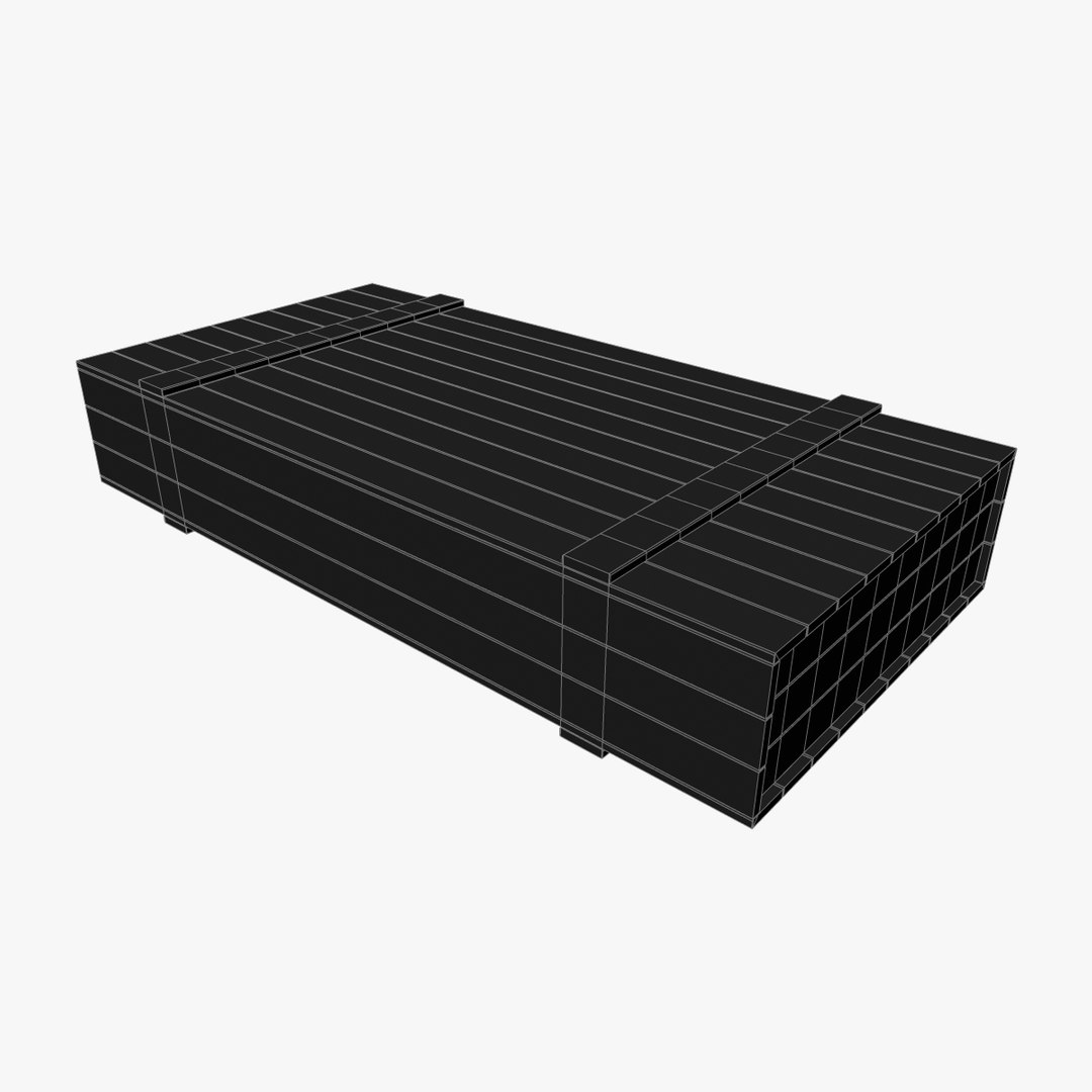 Long Flat Wooden Crate 3d Model