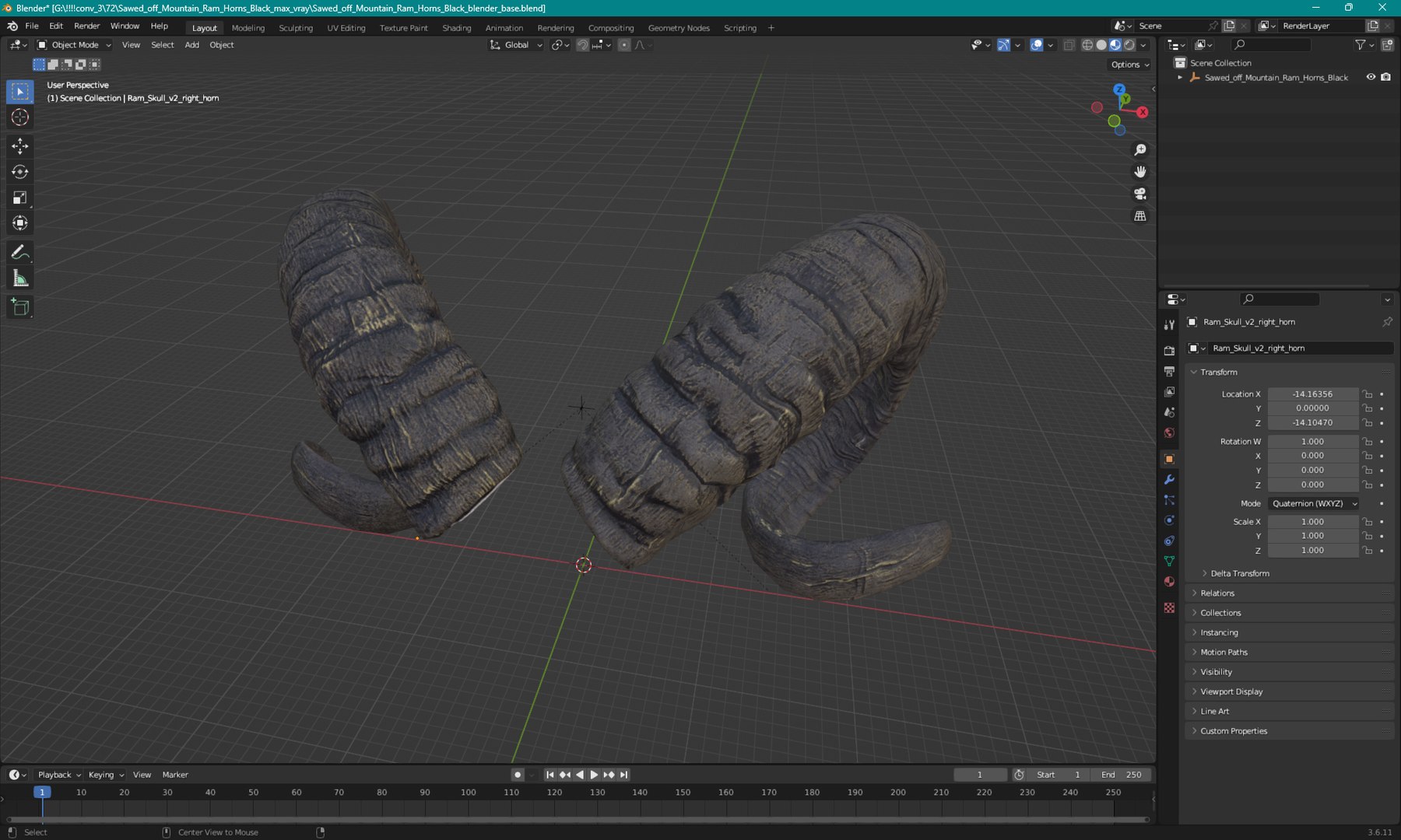 Sawed Off Mountain Ram Horns Black 3D Model - TurboSquid 2325311