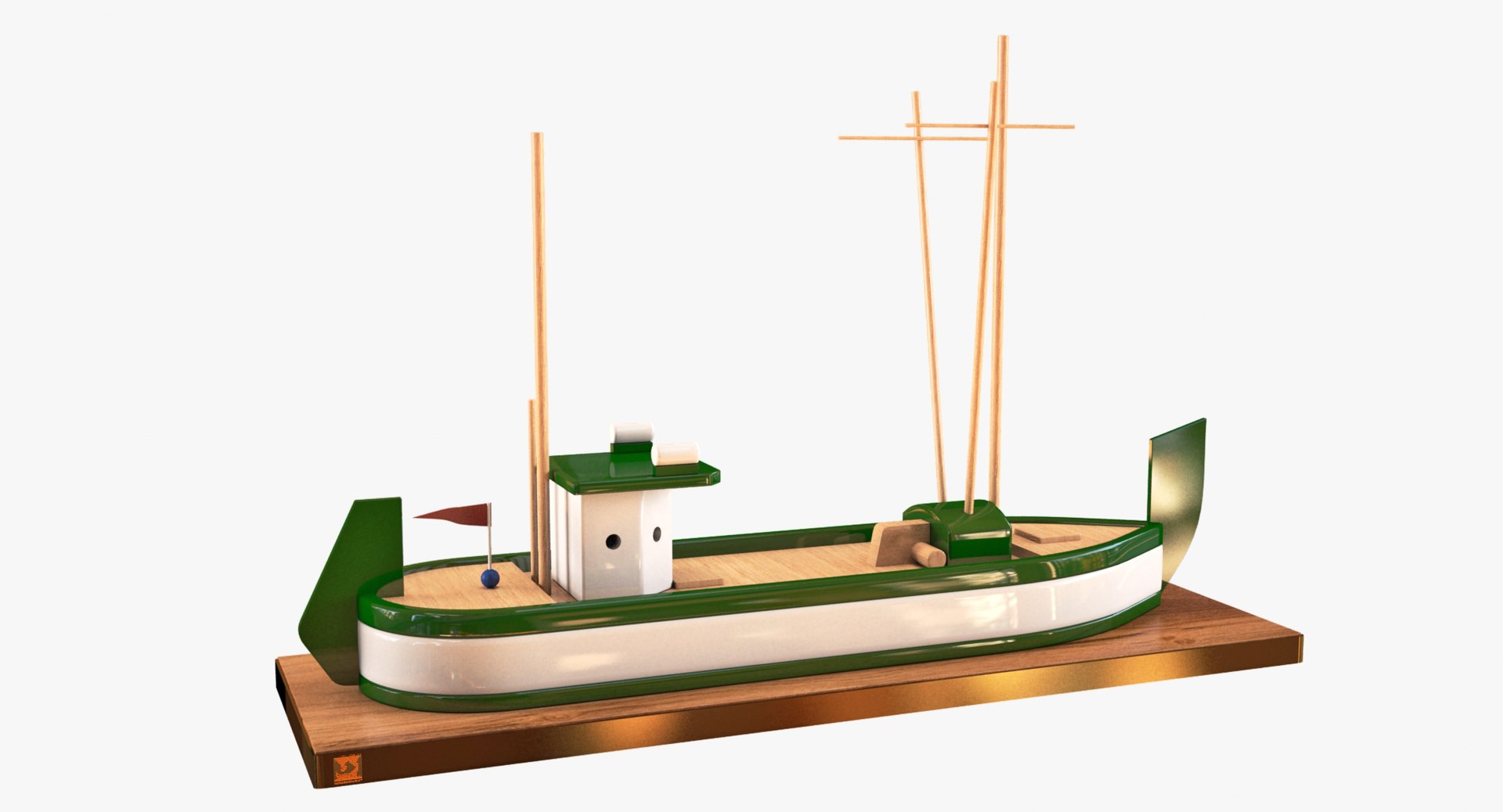 wooden toy boat rc 3d model