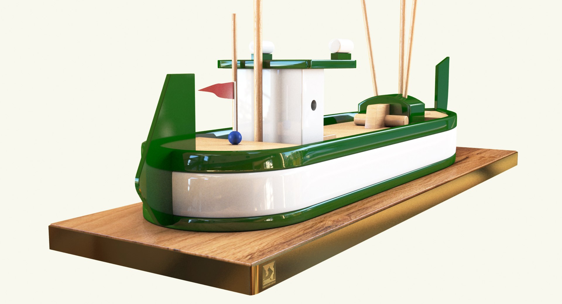 wooden toy boat rc 3d model