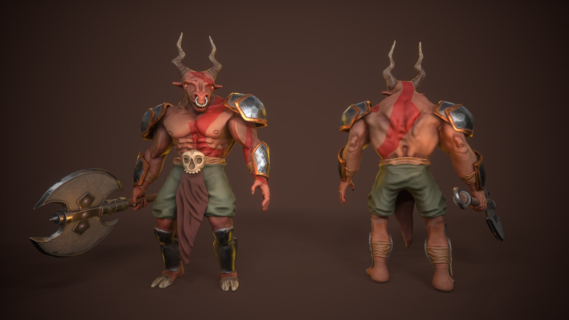 Minotaur Low Poly 3D Character Rigged Animation PBR Stylized 3D ...