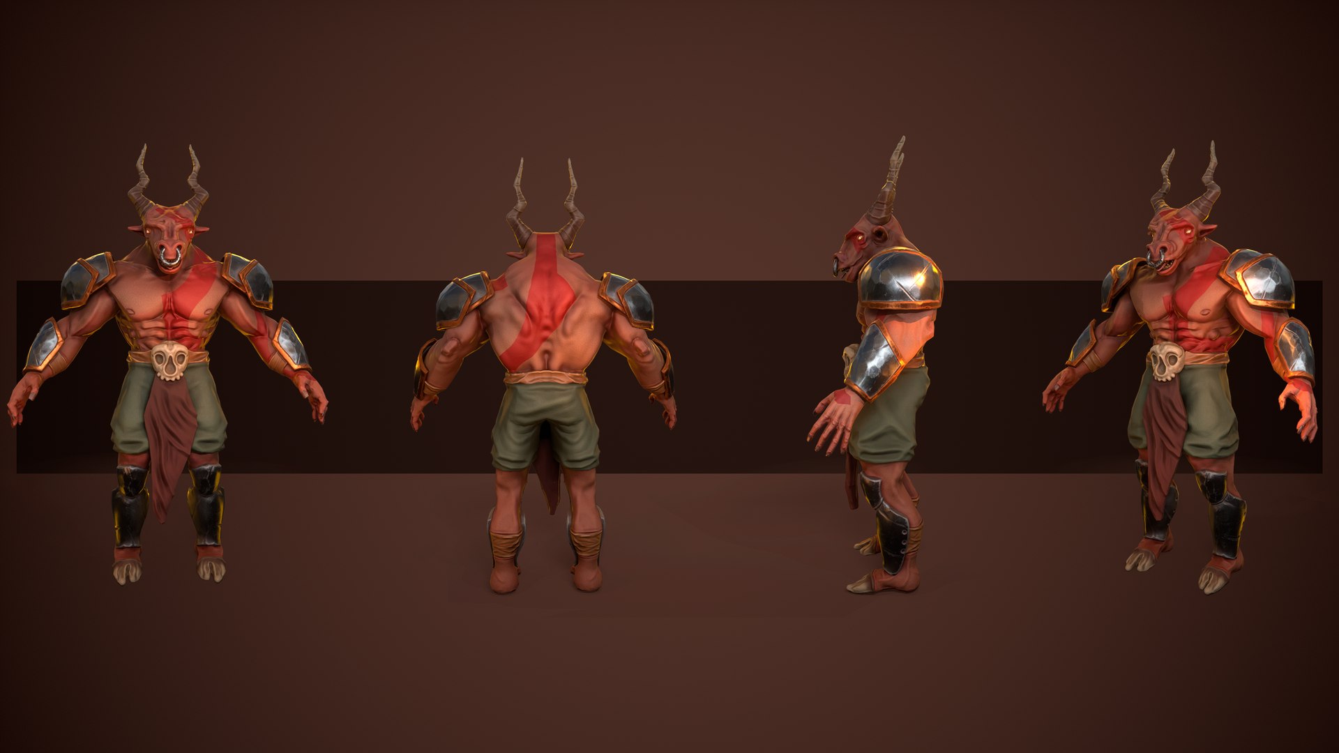 Minotaur Low Poly 3D Character Rigged Animation PBR Stylized 3D ...