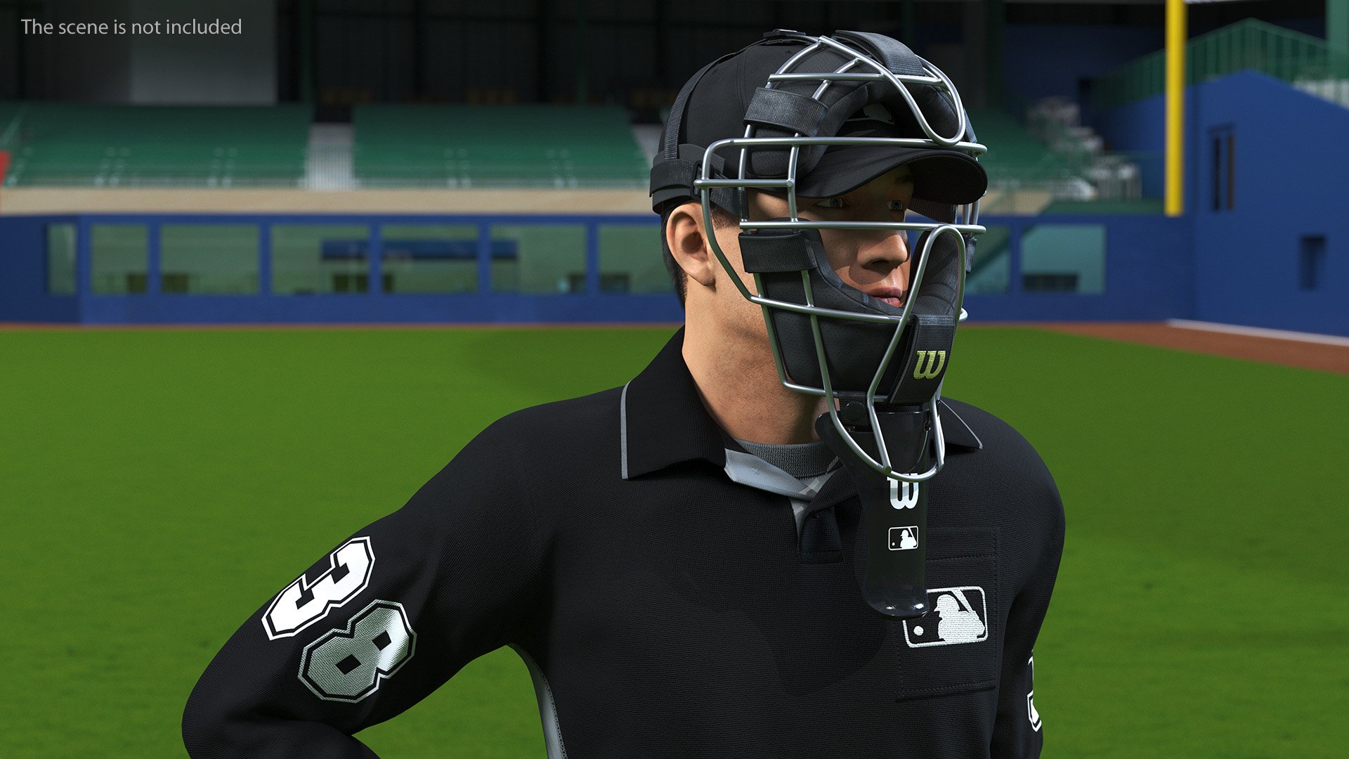 3D Model Baseball Umpire With Protective Mask And Cap Standing Pose Fur ...