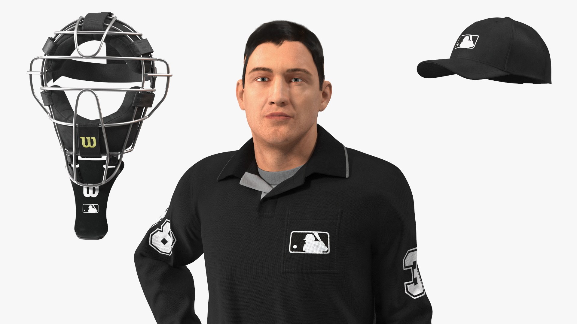 3D Model Baseball Umpire With Protective Mask And Cap Standing Pose Fur ...
