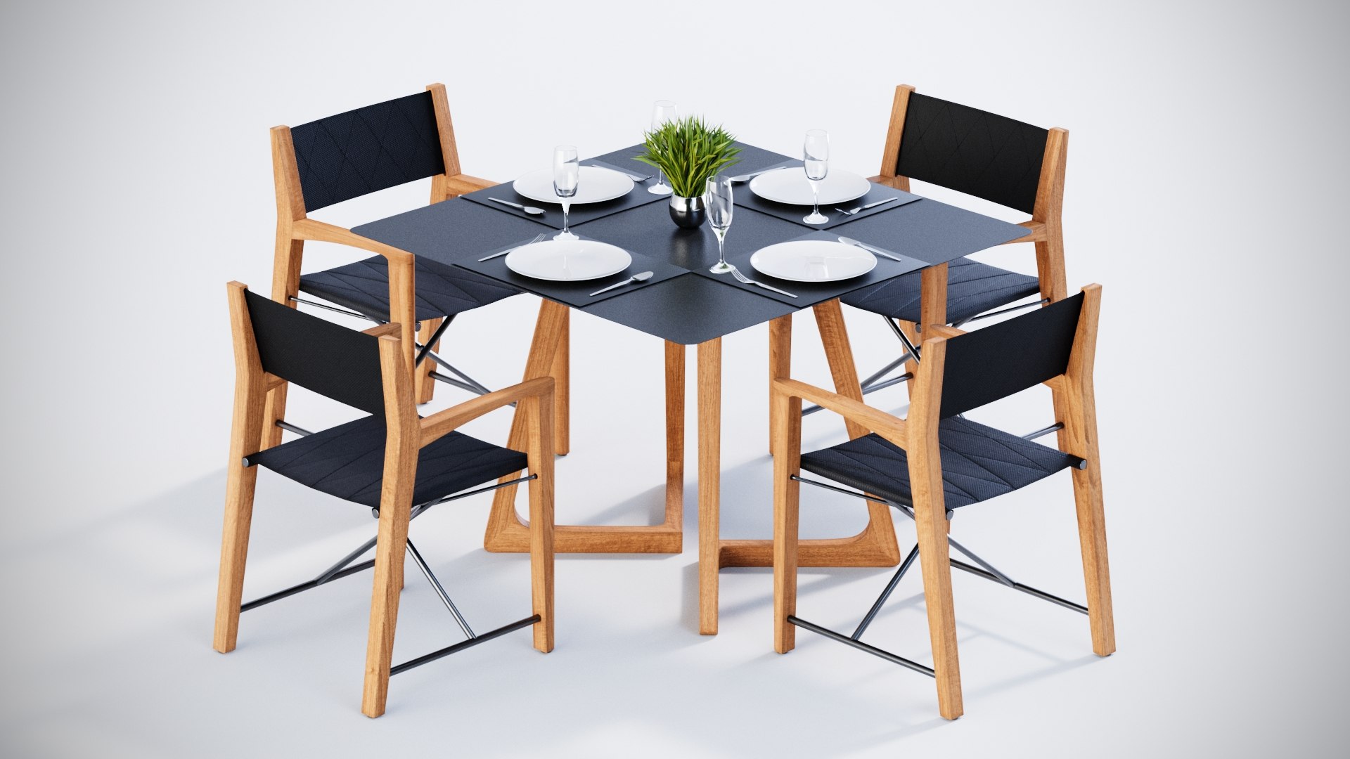 Dining Square Table With 4 Director Chairs 3D Model - TurboSquid 2156570