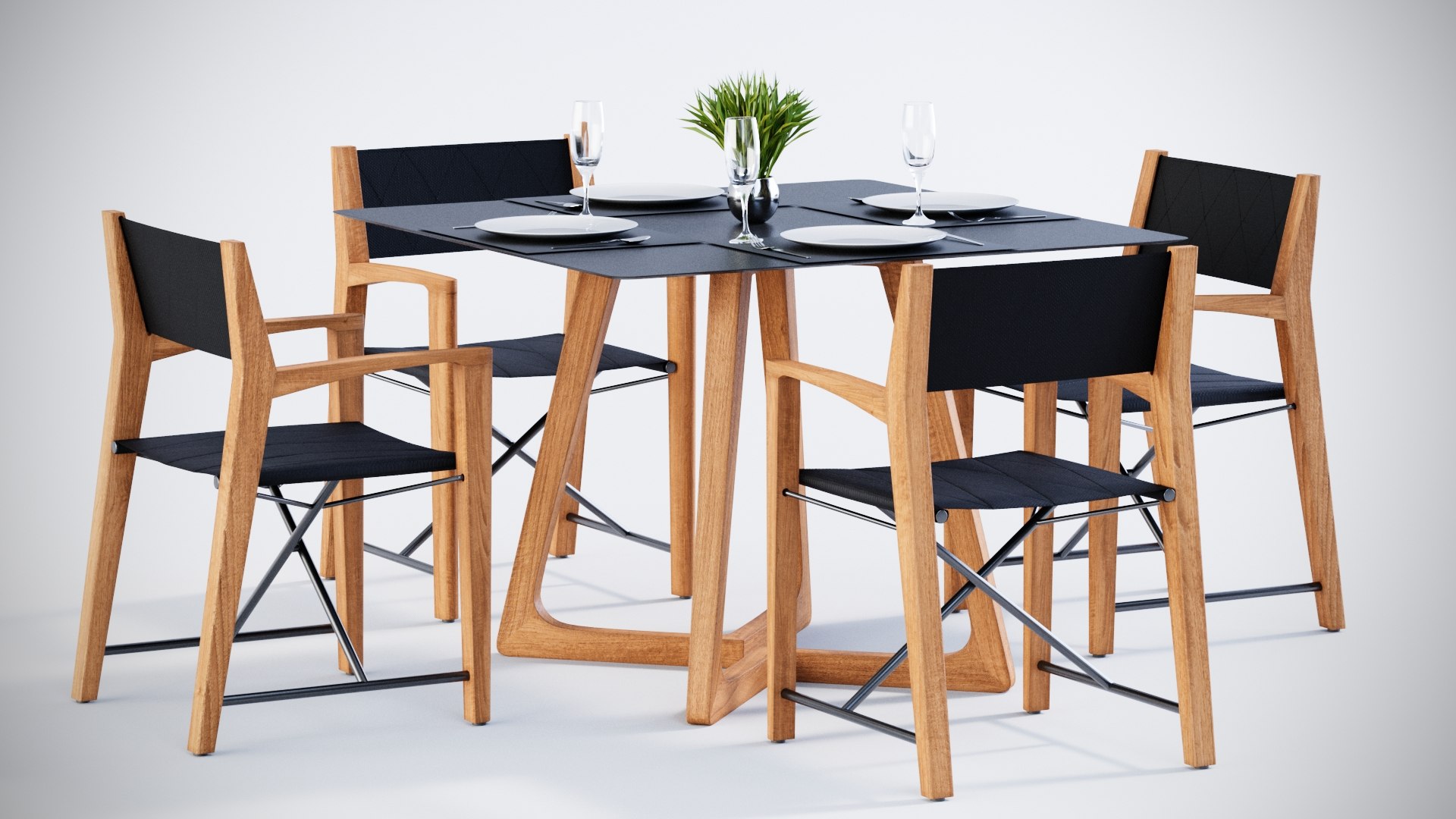 Dining Square Table With 4 Director Chairs 3D Model - TurboSquid 2156570