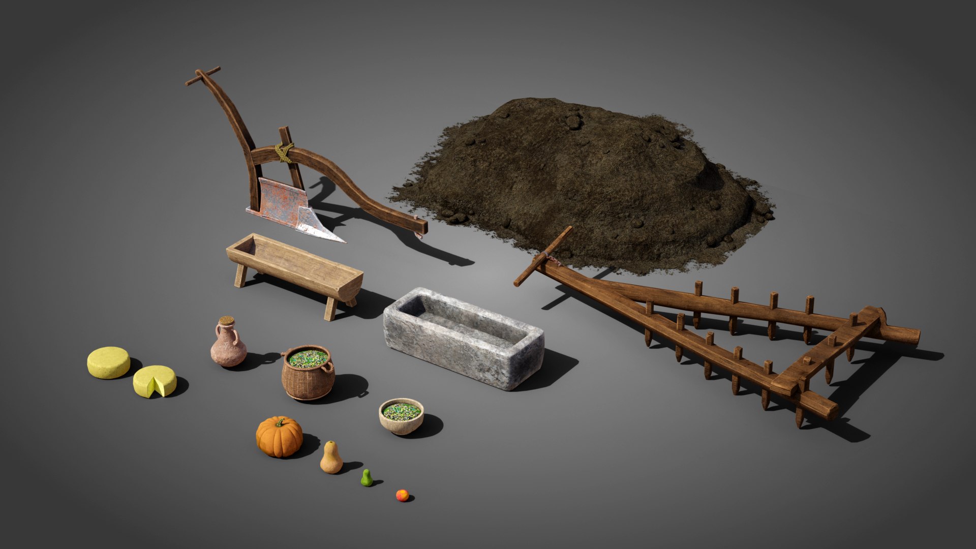 Medieval farmer props 3D model - TurboSquid 2163648