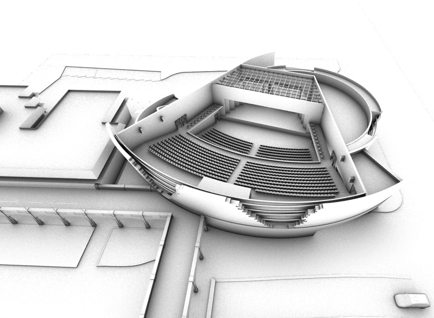 3D Modern Theater Architectural Structure With Square And Arched ...