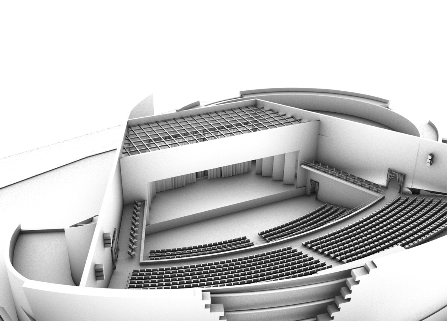 3D Modern Theater Architectural Structure With Square And Arched ...