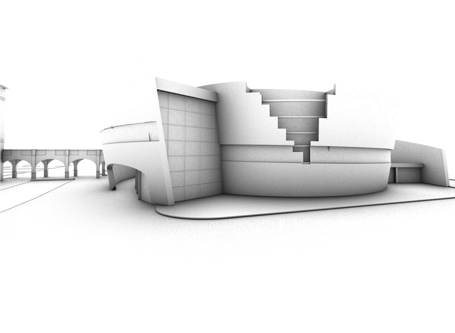 3D Modern Theater Architectural Structure With Square And Arched ...