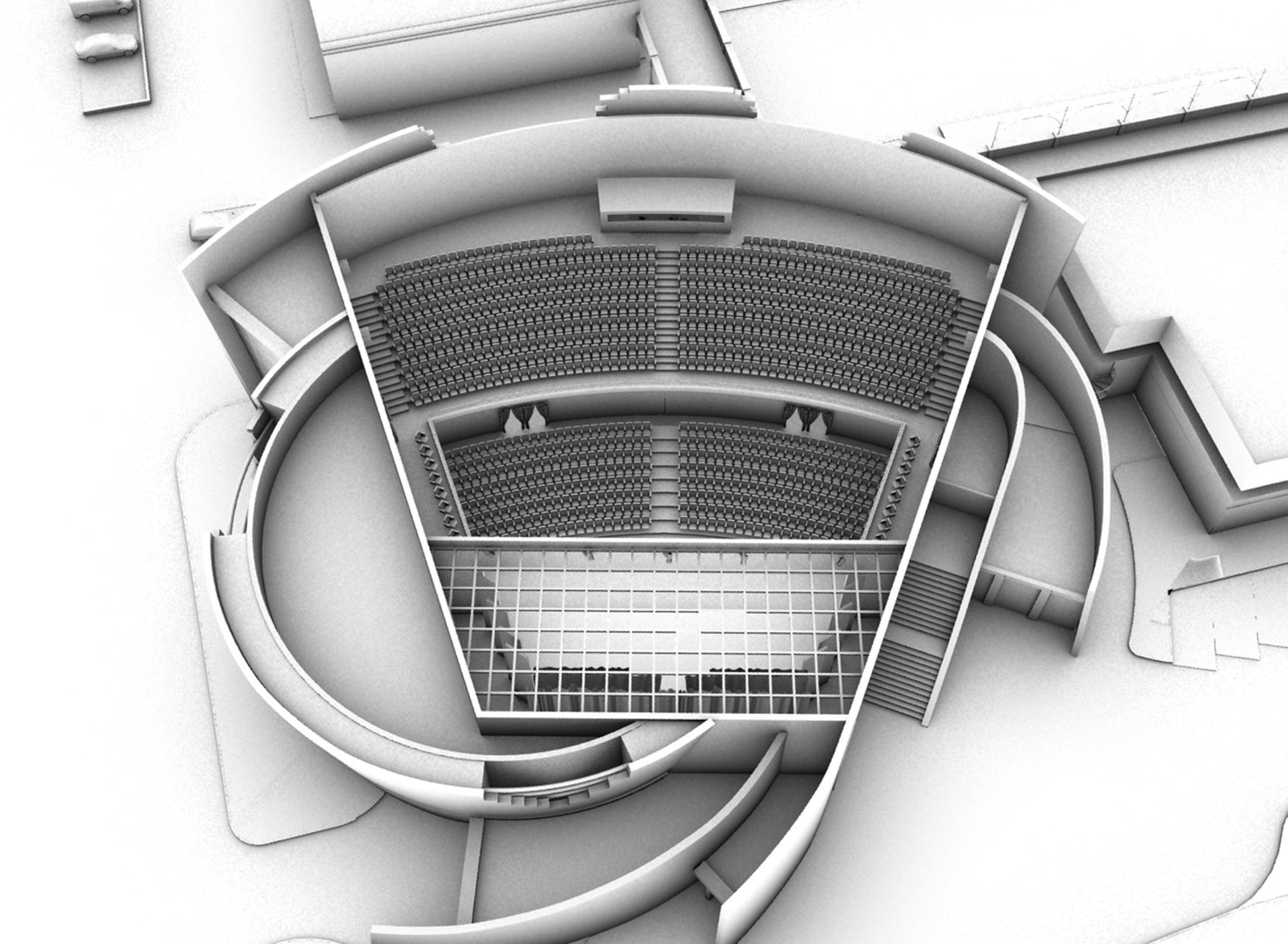 3D Modern Theater Architectural Structure With Square And Arched ...