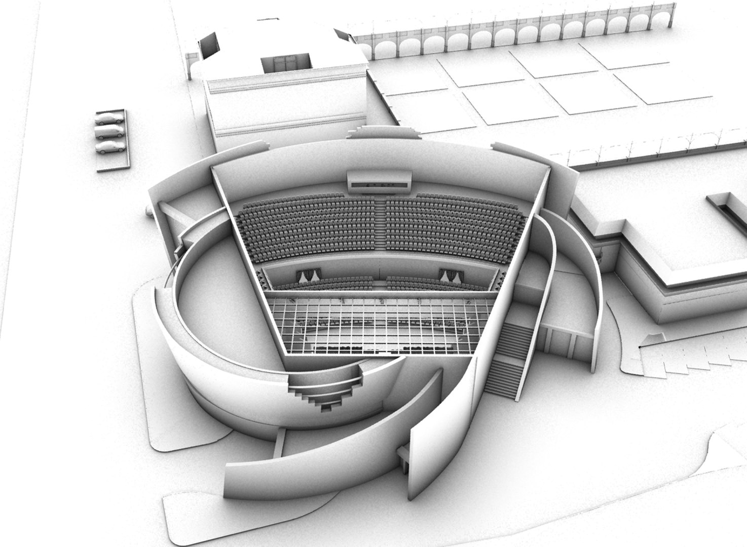 3D Modern Theater Architectural Structure With Square And Arched ...