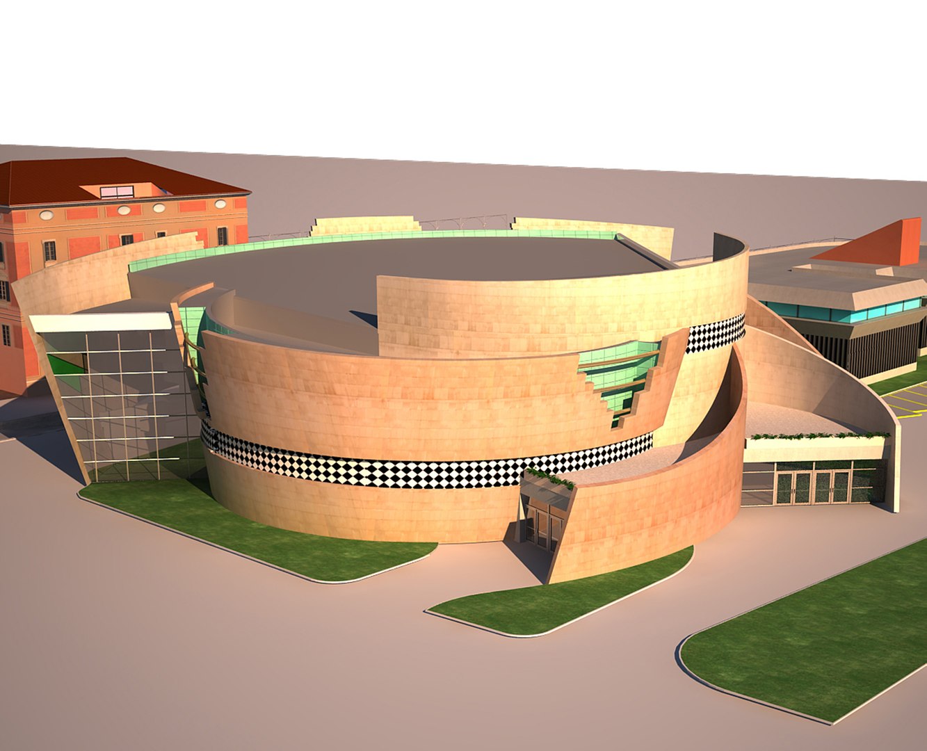 3D Modern Theater Architectural Structure With Square And Arched ...