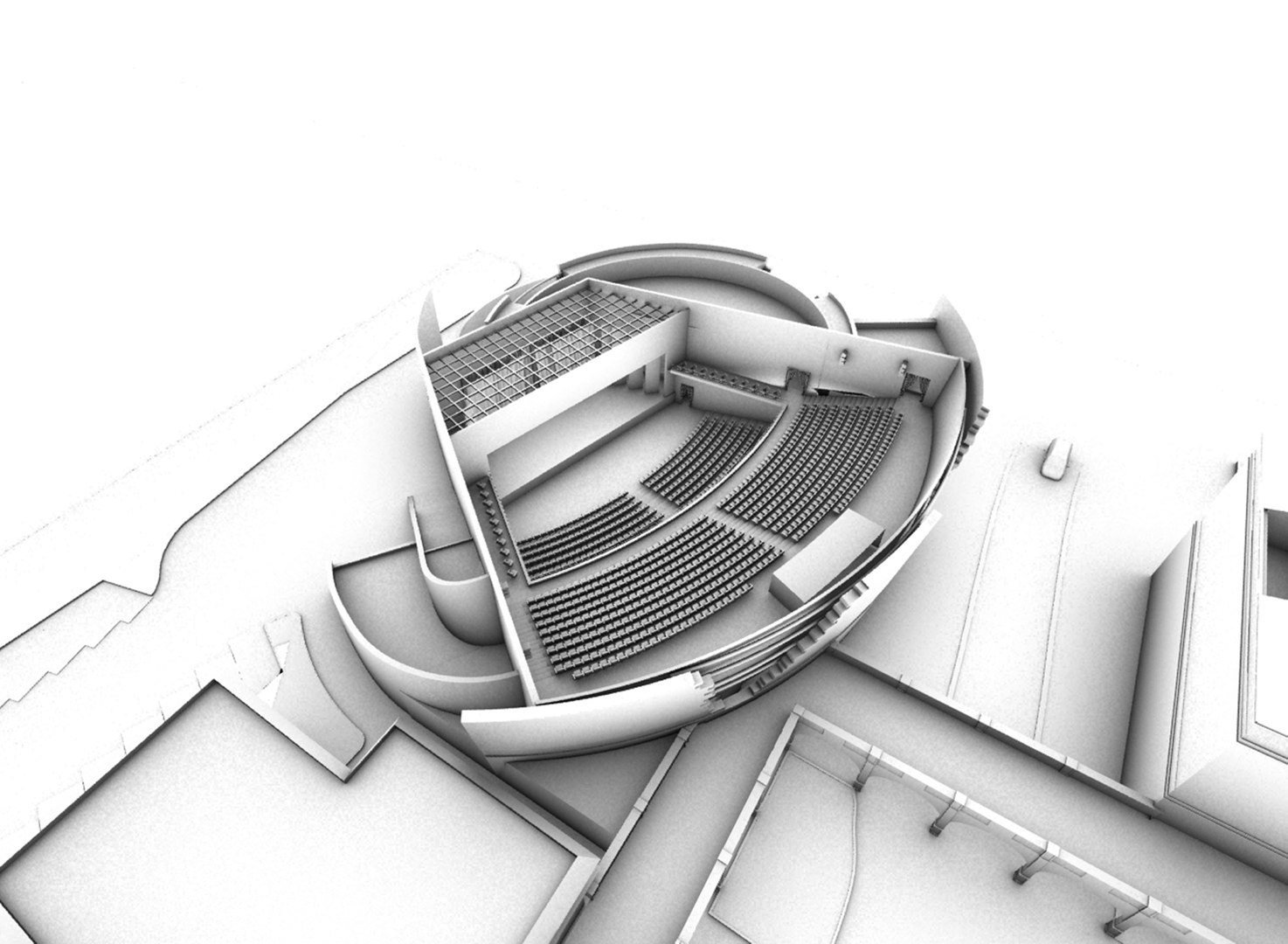 3D Modern Theater Architectural Structure With Square And Arched ...