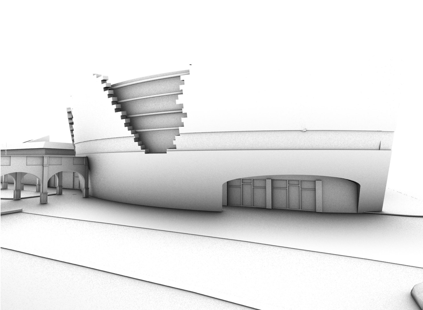 3D Modern Theater Architectural Structure With Square And Arched ...