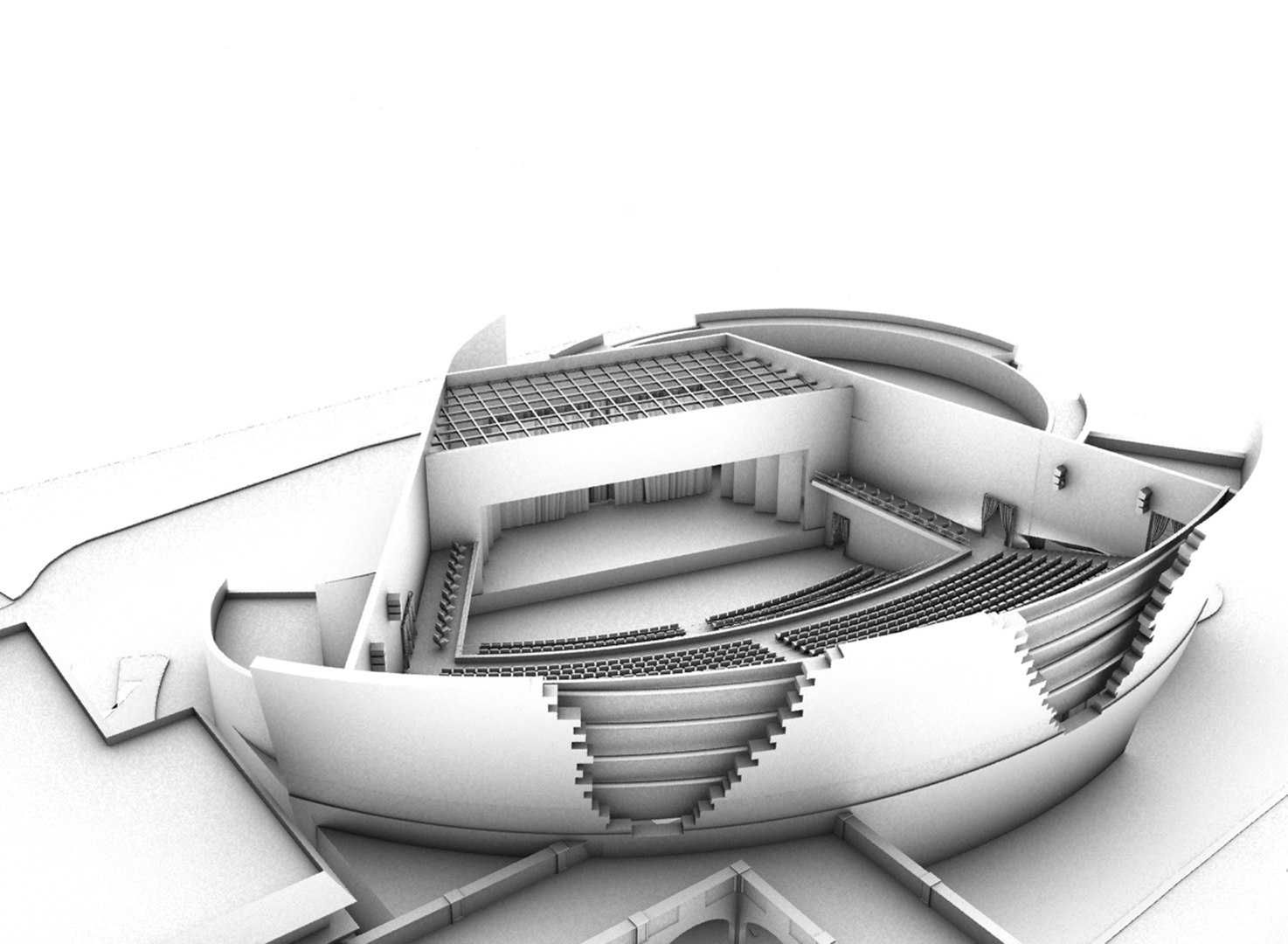 3D Modern Theater Architectural Structure With Square And Arched ...