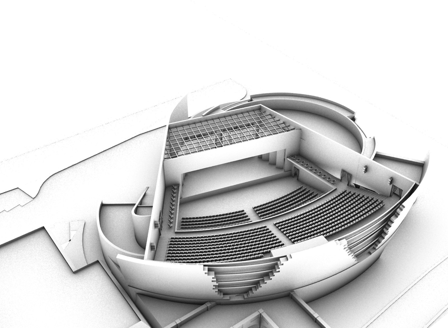 3D Modern Theater Architectural Structure With Square And Arched ...