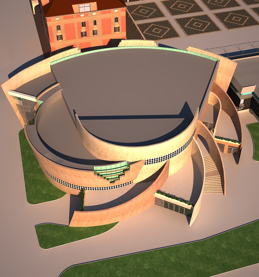 3D Modern Theater Architectural Structure With Square And Arched ...