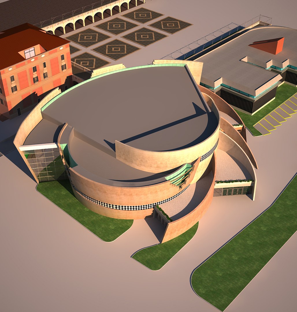 3D Modern Theater Architectural Structure With Square And Arched ...