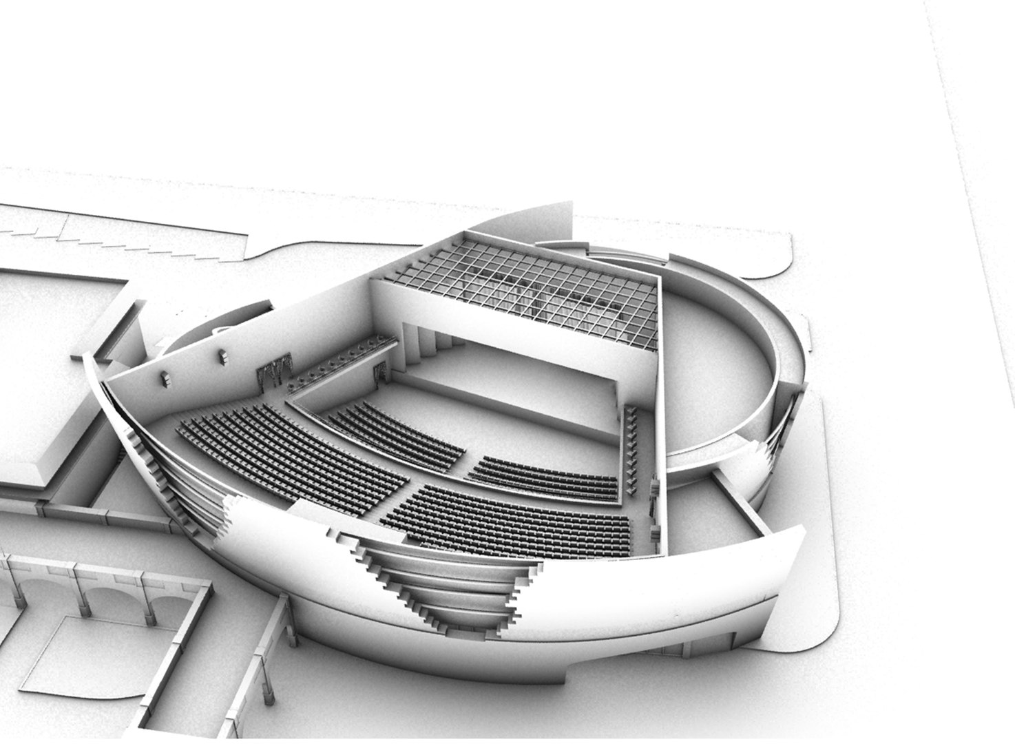 3D Modern Theater Architectural Structure With Square And Arched ...