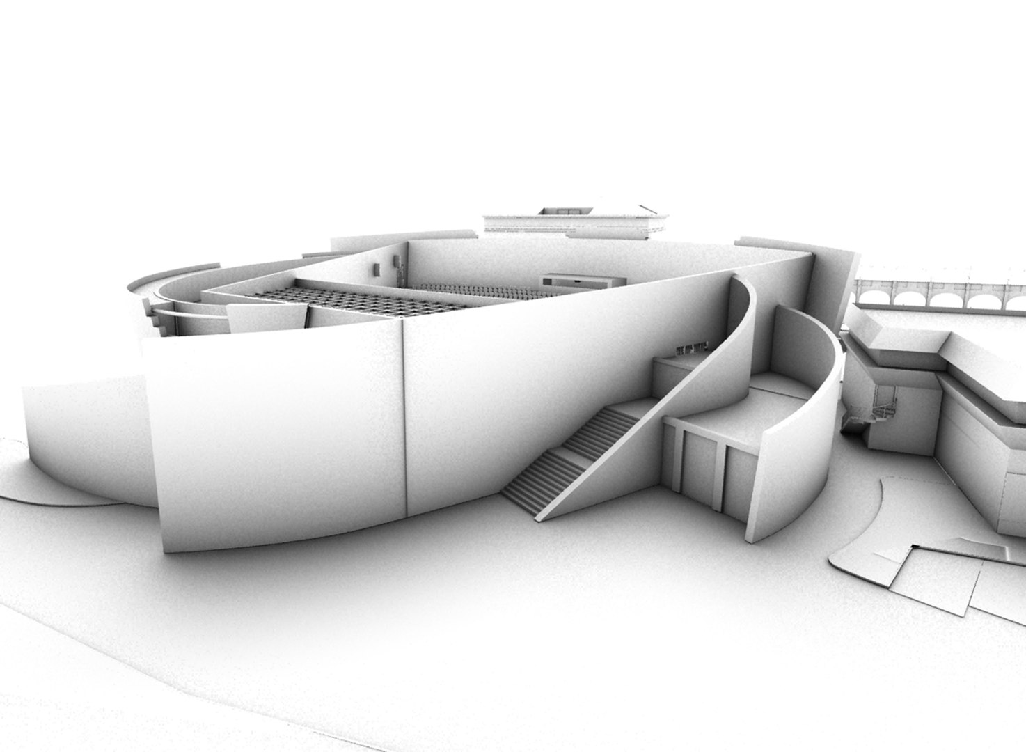 3D Modern Theater Architectural Structure With Square And Arched ...