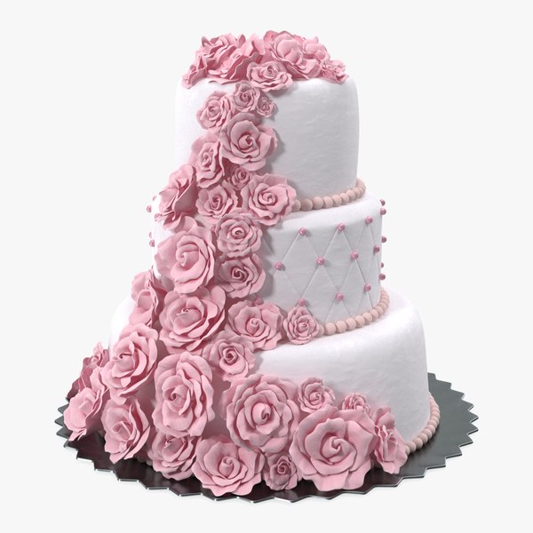 3D Multilevel Pink Wedding Cake with Flowers - TurboSquid 1830813