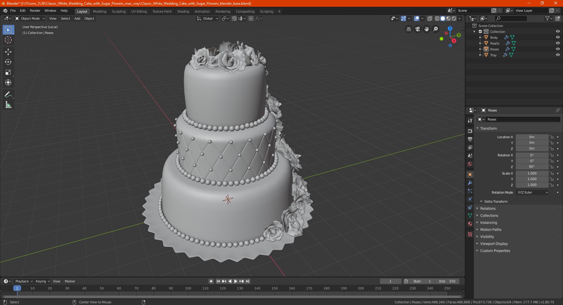 3D Multilevel Pink Wedding Cake With Flowers - TurboSquid 1830813