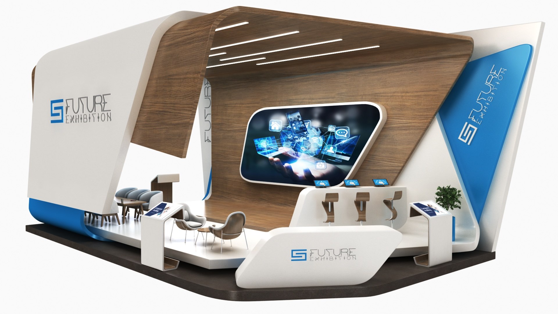 Futuristic Exhibition Stand Collection 3 In 1 3D Model - TurboSquid 2277350