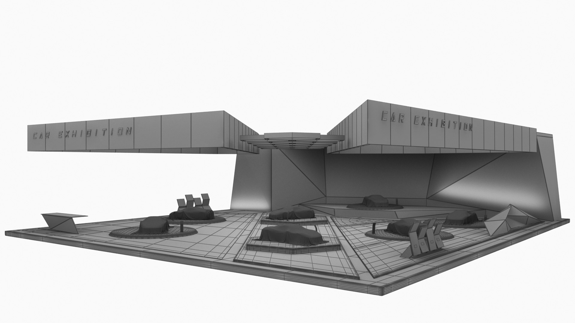 Futuristic Exhibition Stand Collection 3 In 1 3D Model - TurboSquid 2277350