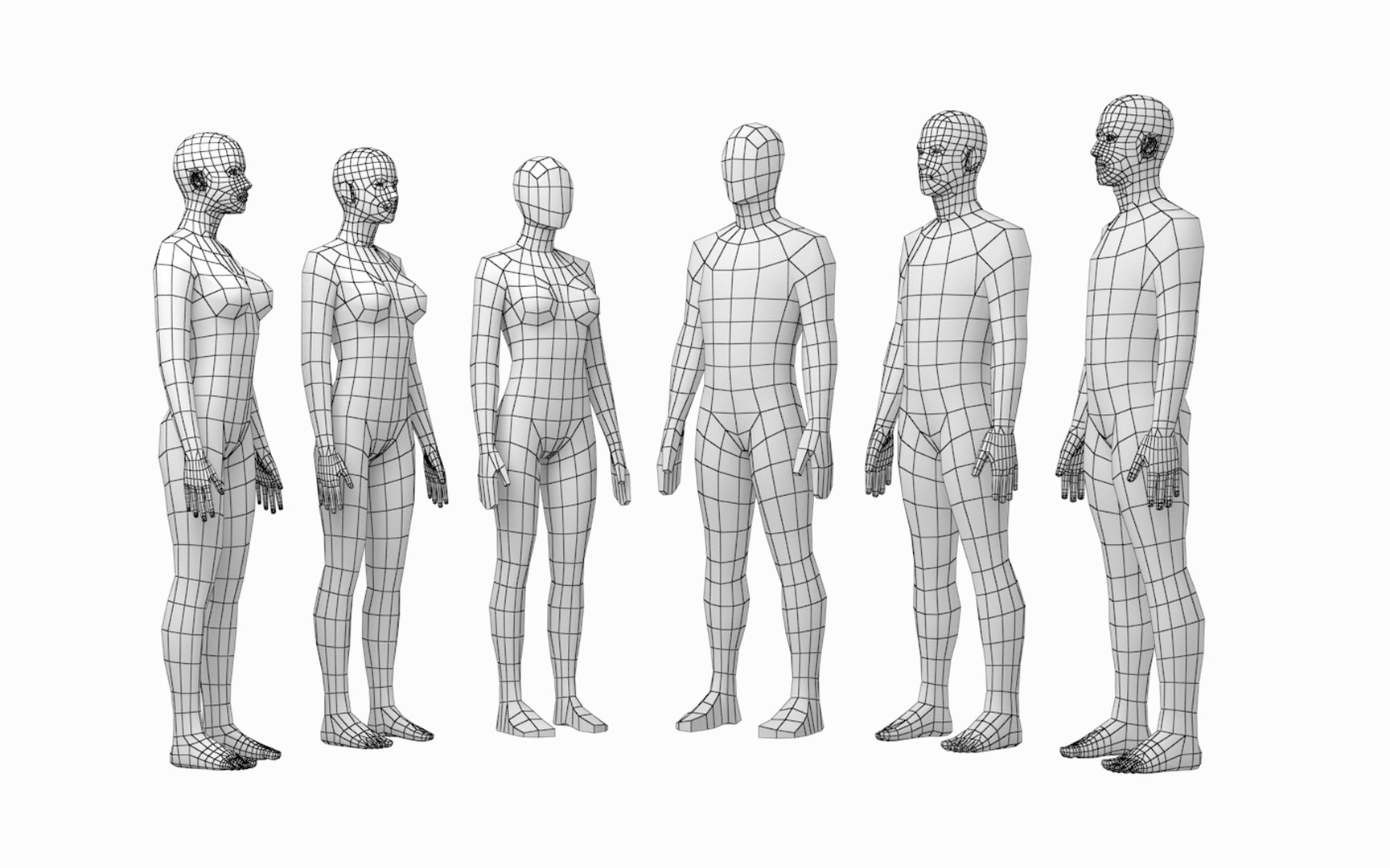 Natural Female And Male In Rest Pose Base Mesh BUNDLE 3D Model ...