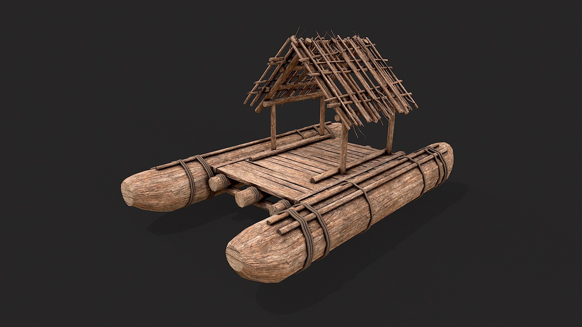 3D Primitive Wooden Raft Survival Boat PBR Collection Model ...