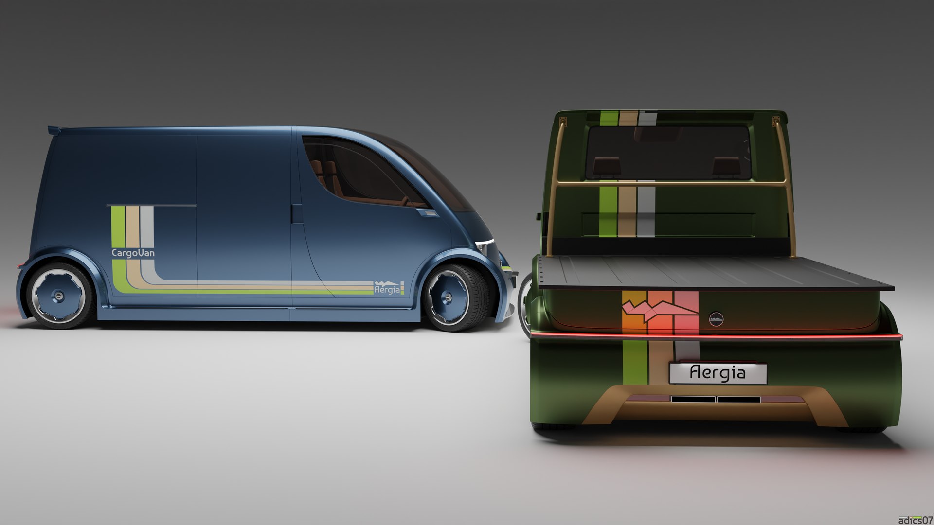 3D Aergia CargoVan And Aergia FlatBed Original Utility Vehicles ...