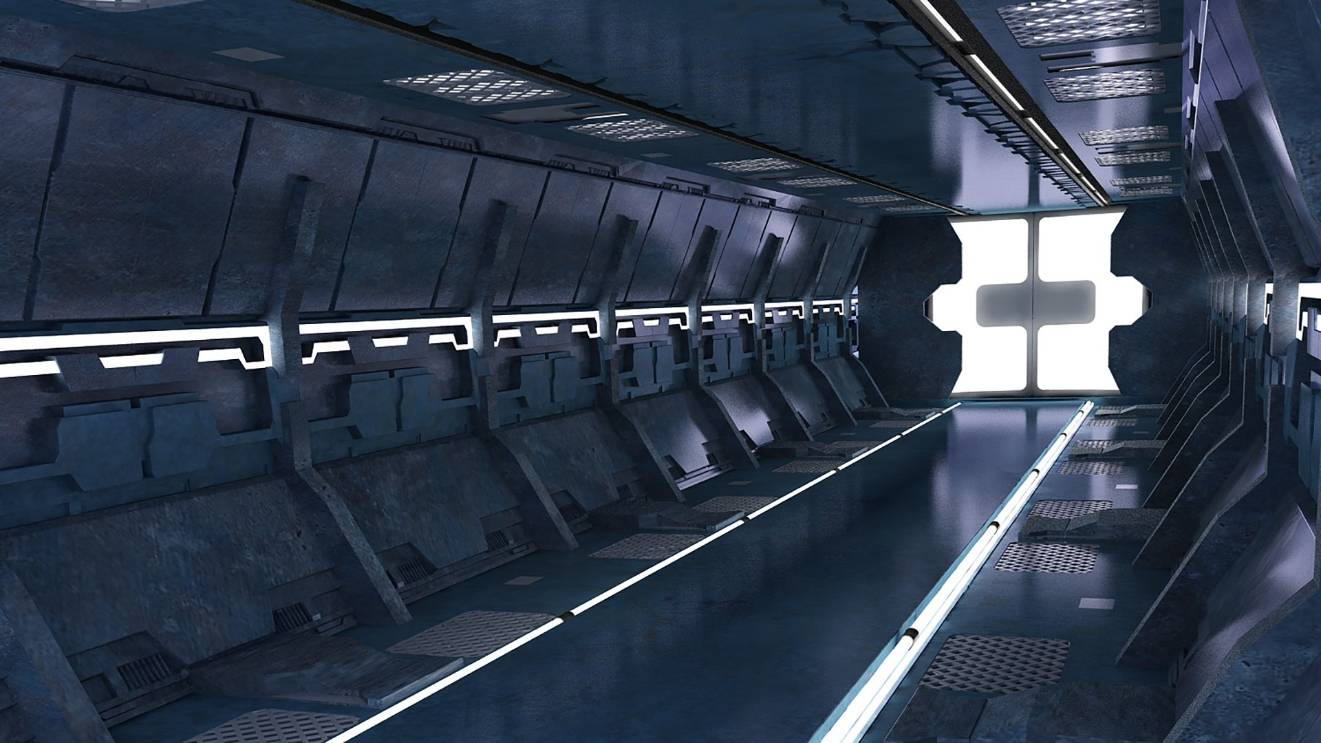 3D Science-fiction Gates Space Corridors Mechanical 3D Model ...
