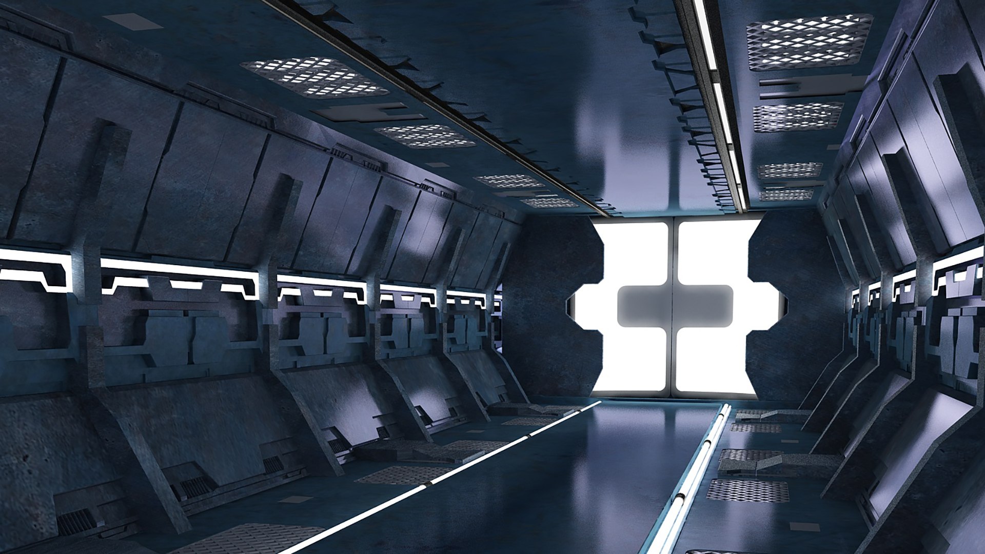 3D Science-fiction Gates Space Corridors Mechanical 3D Model ...