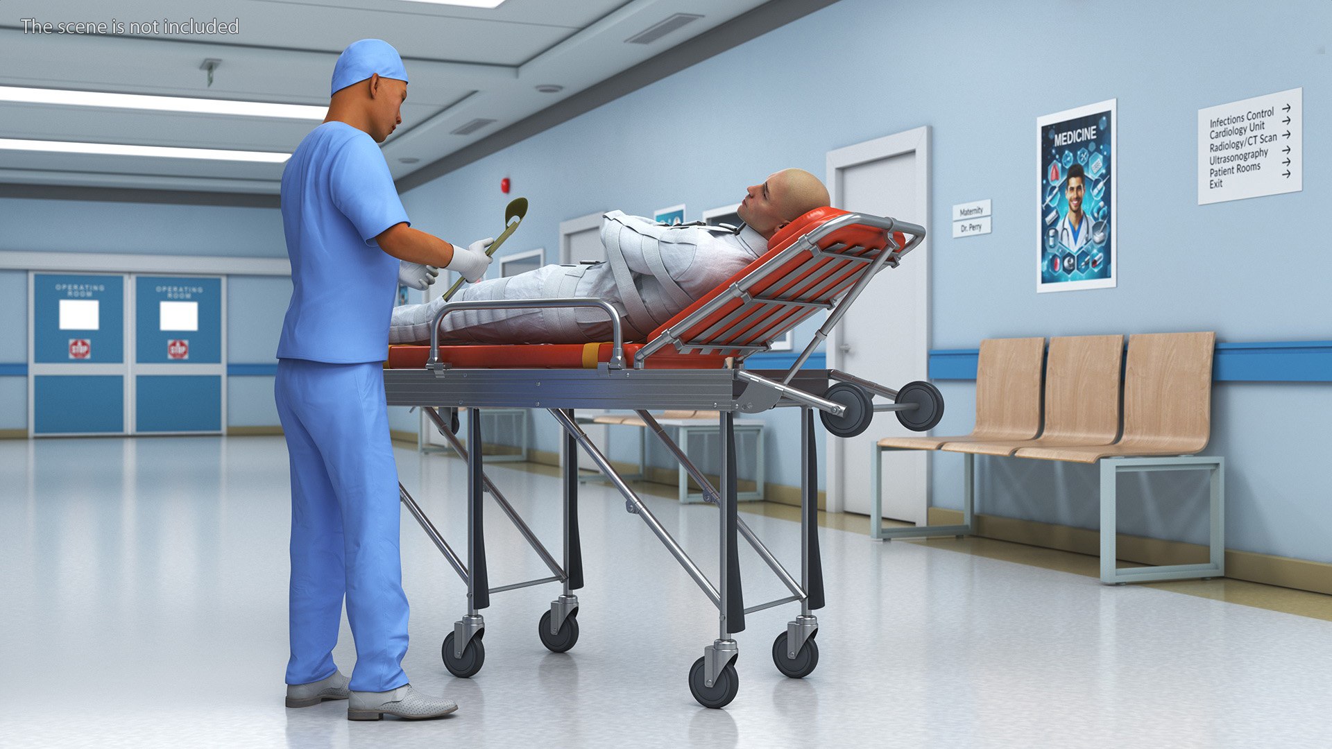 3D Model Paramedic With Patient In Straitjacket On Stretcher ...