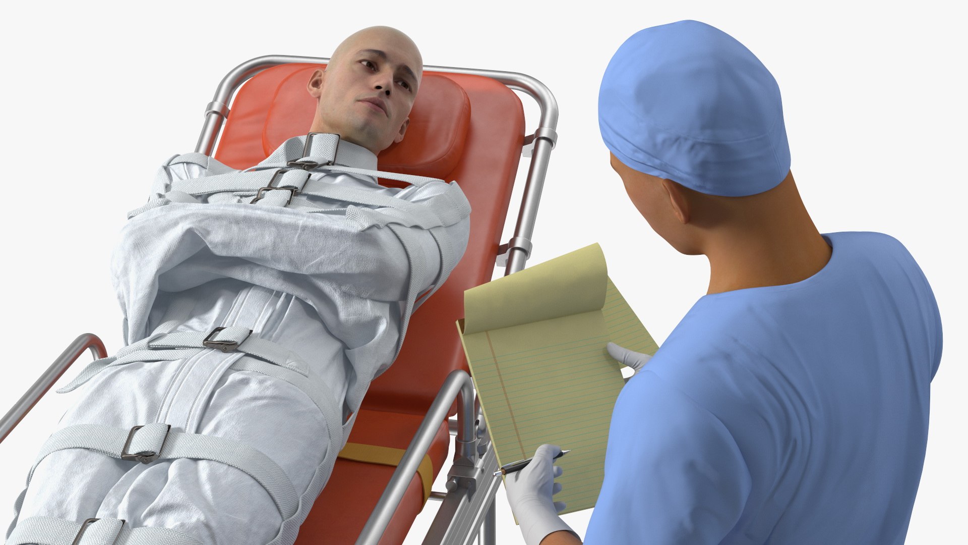 3D Model Paramedic With Patient In Straitjacket On Stretcher ...