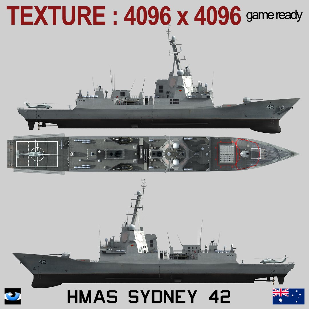 3D Model Hmas Sydney 42 Class Destroyer - TurboSquid 1328228