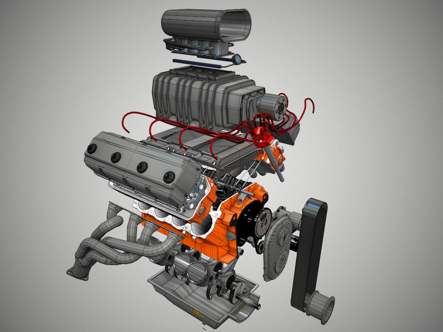 3d blown hemi engine model