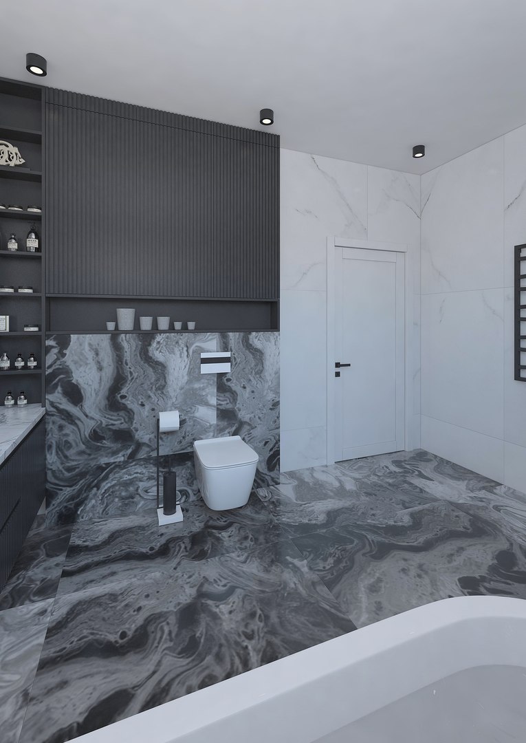 3D Model Bathroom With Dark Mottled Marble Tiles - TurboSquid 2018629
