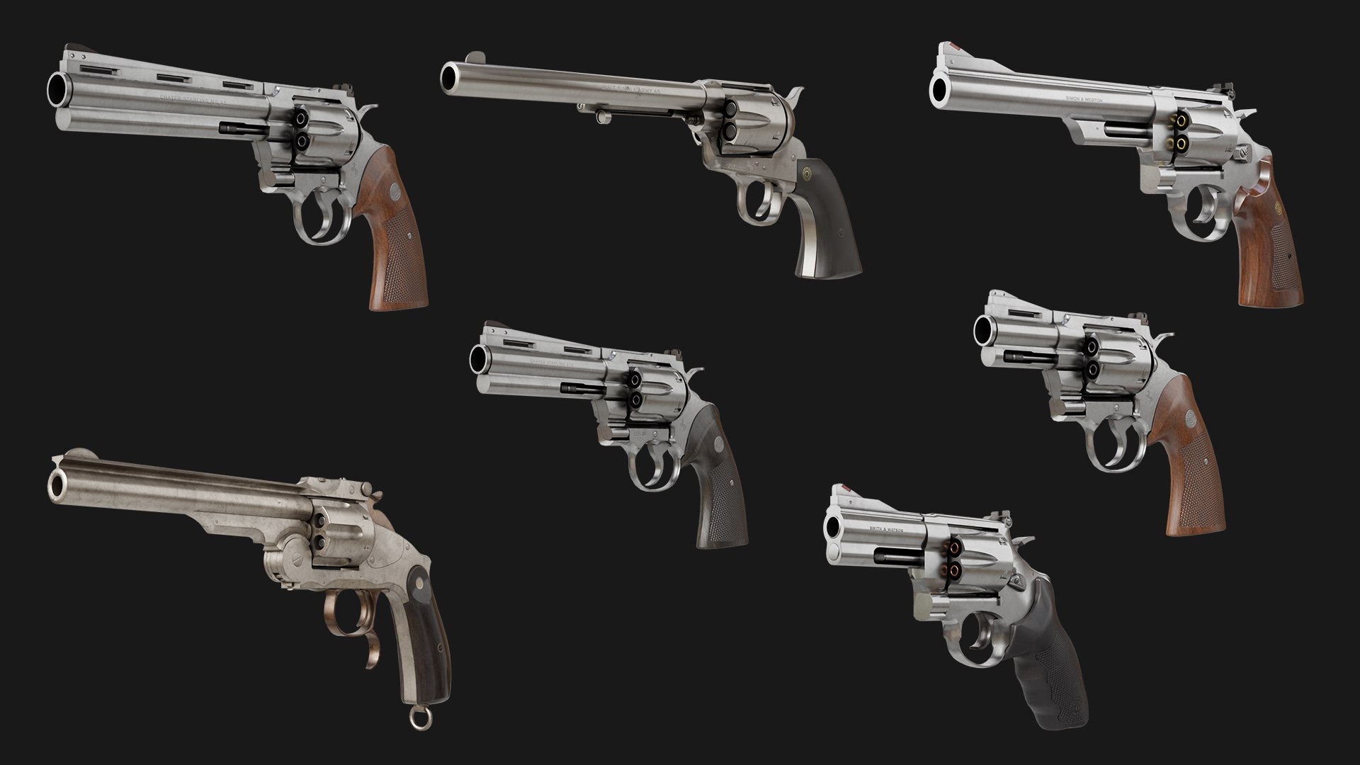 3D 7 Silver Revolvers Collection All PBR Unity UE Textures Included ...